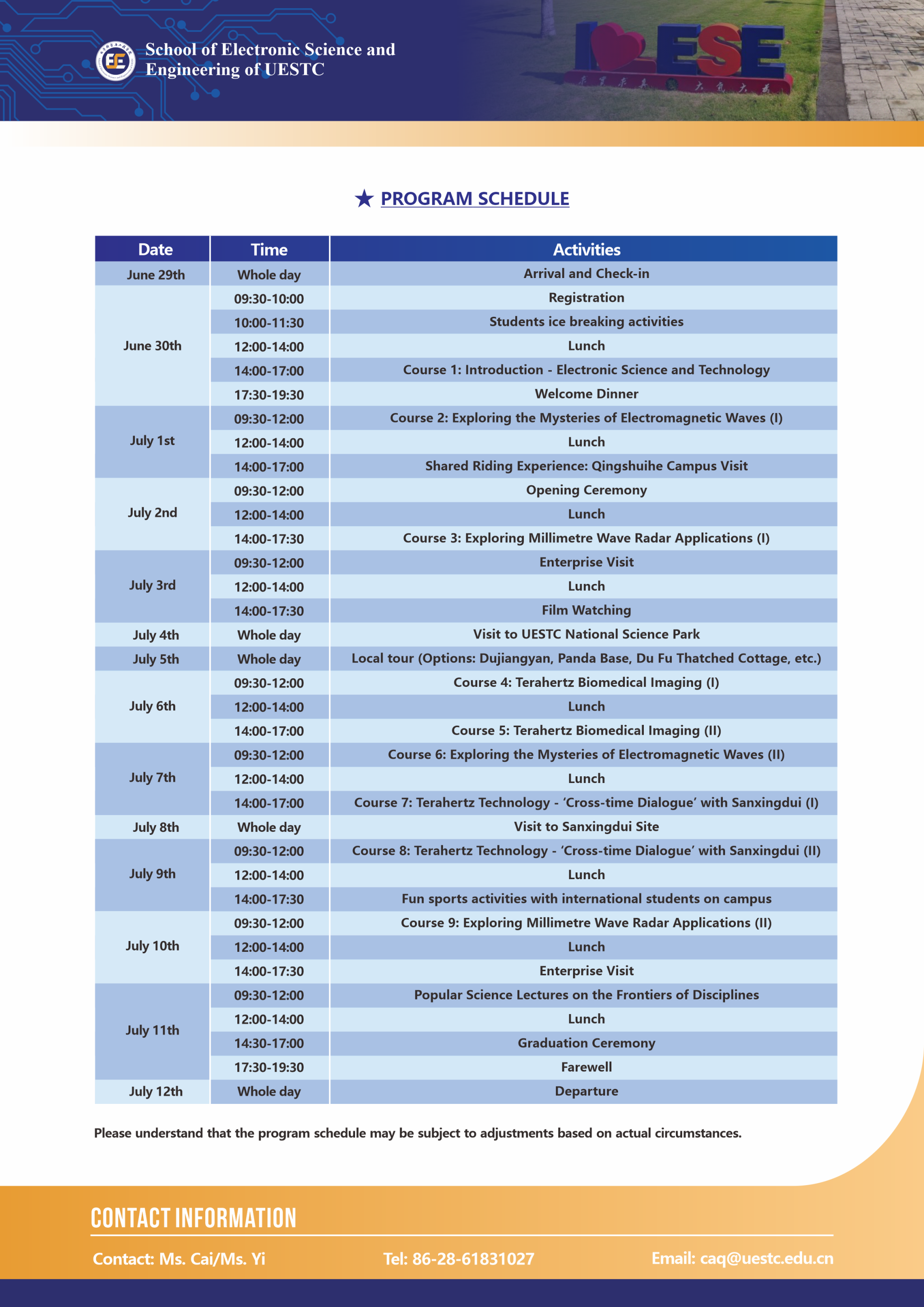 2025 UESTC-ESE International Summer School Program - Electronic Science ...